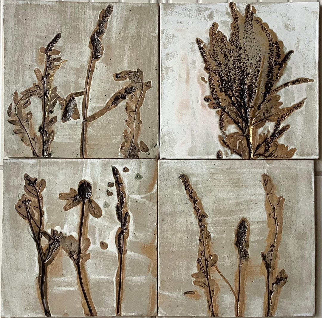 Tiles Set ,hand-made Ceramic Tiles, Plant Motif, Hand-painted Tiles ...