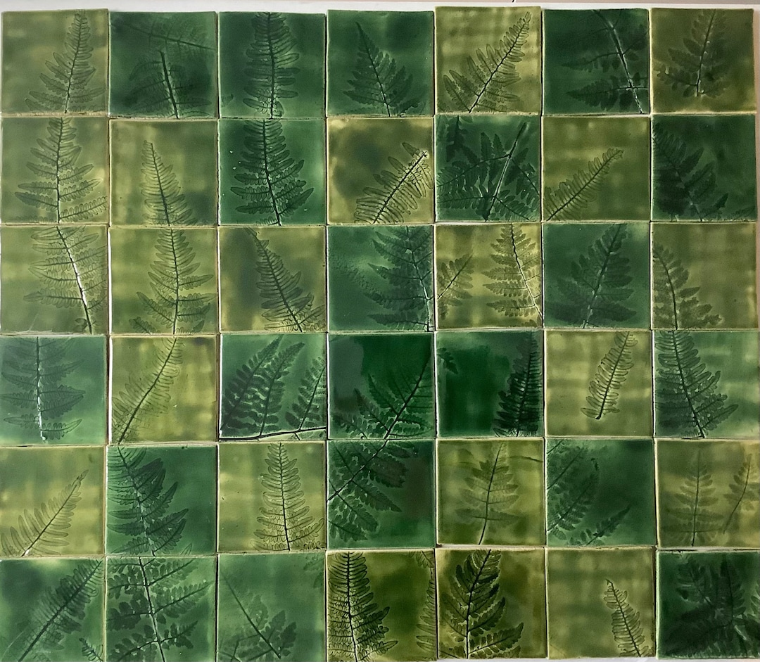 Tiles Set "fern’s Garden",handmade Ceramic Tiles,green Color,tiles ...