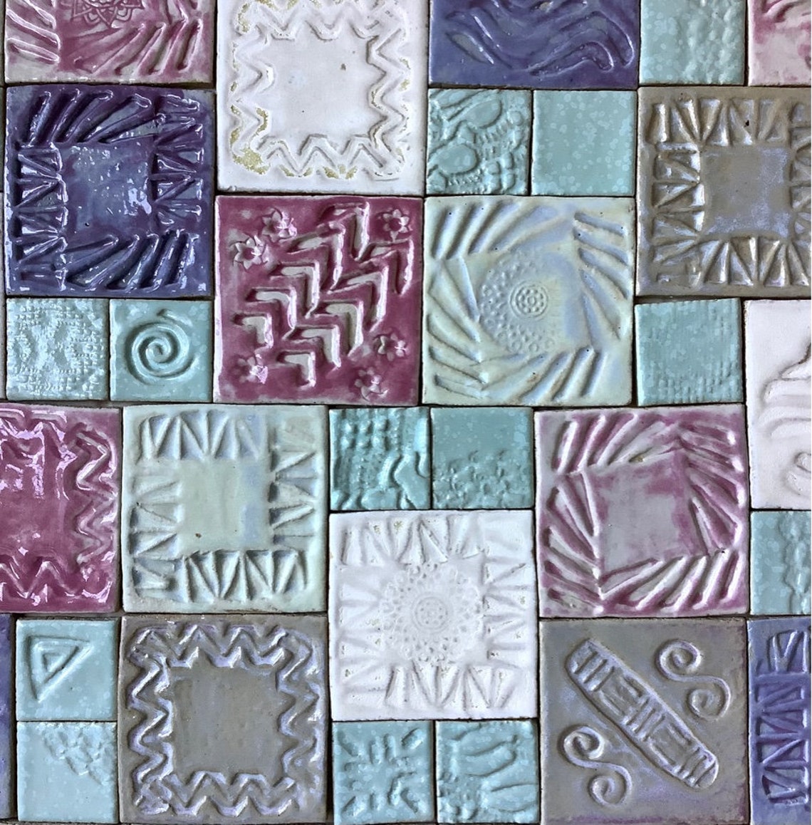 READY TO SHIP Mint and Rose Tile Set Handmade Ceramic Tiles - Etsy