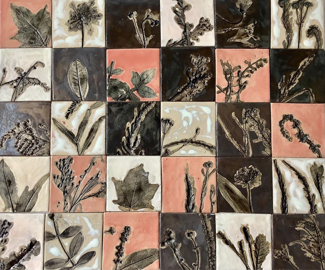 Rose Garden Tile Set,handmade Ceramic Tiles,plant Motif, Hand Painted ...