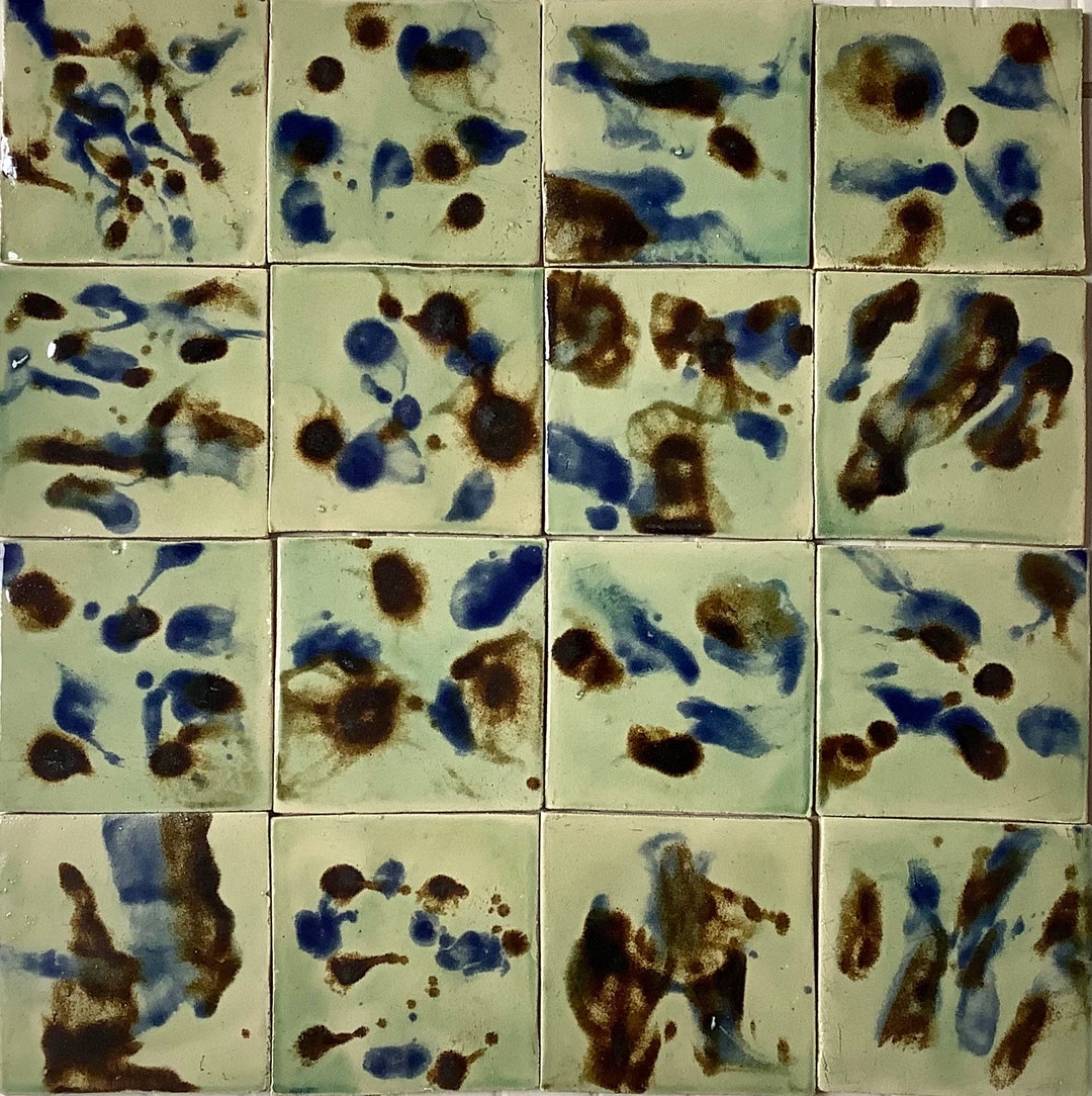 Tiles Set "impression",handmade Ceramic Tiles,pale Blue and Deep Blue ...