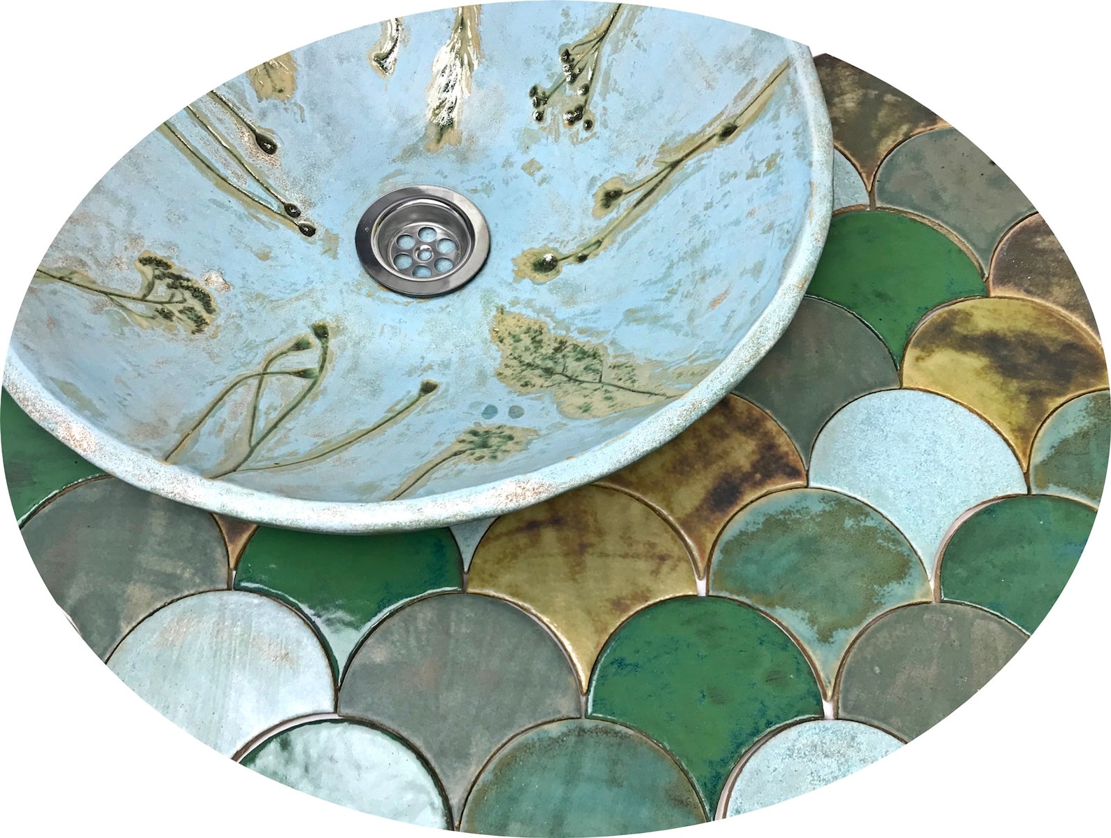 Tiles "playing Green",handmade Ceramic Tiles, Green Multicolor ...