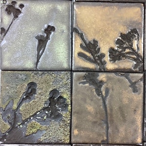 Tile Set "night Meadow" , Handmade Ceramic Tiles, Plant Motif, Hand ...