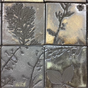 Tile Set "night Meadow" , Handmade Ceramic Tiles, Plant Motif, Hand ...