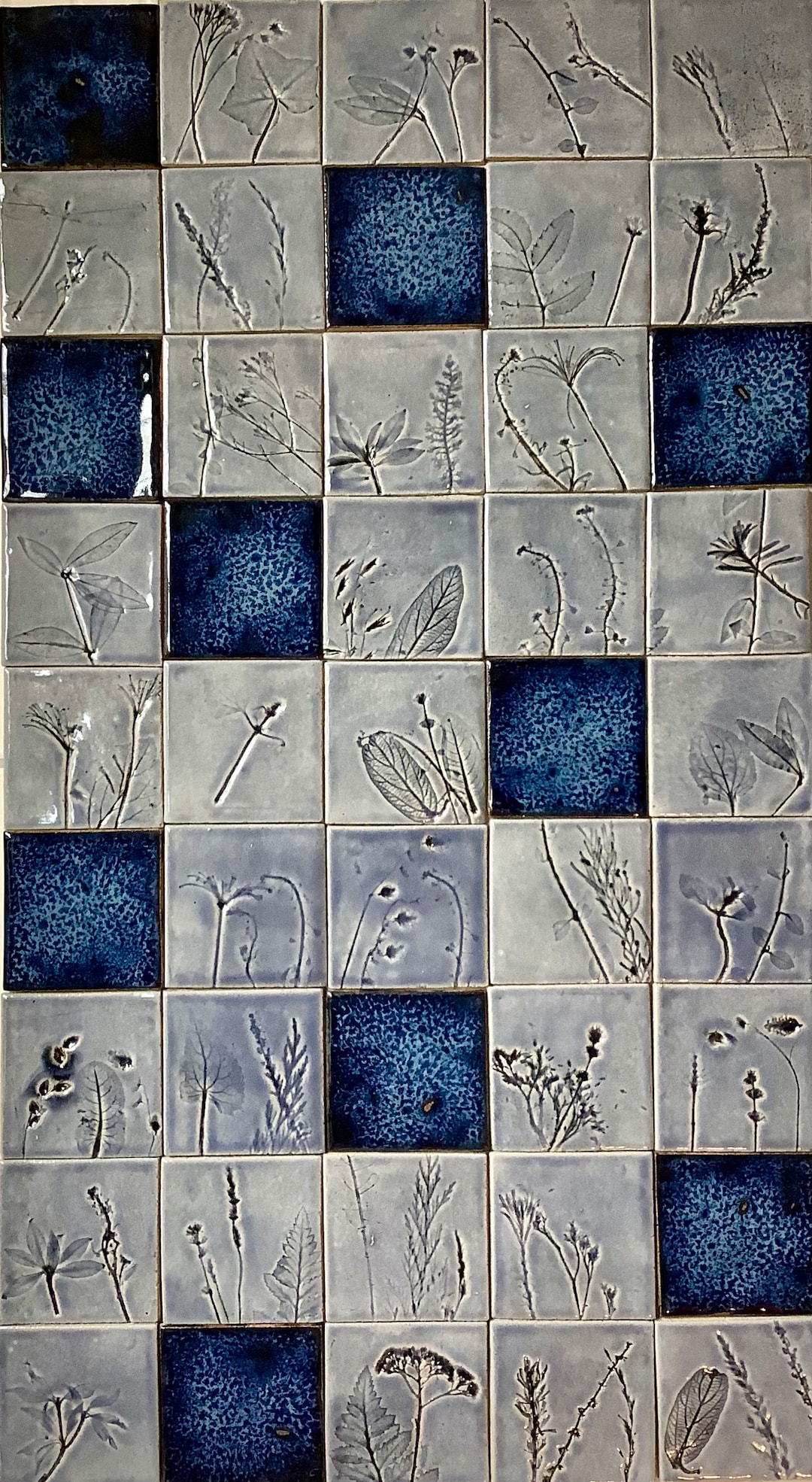 Tiles Set "herbarium",handmade Ceramic Tiles,pale Blue and Deep Blue ...