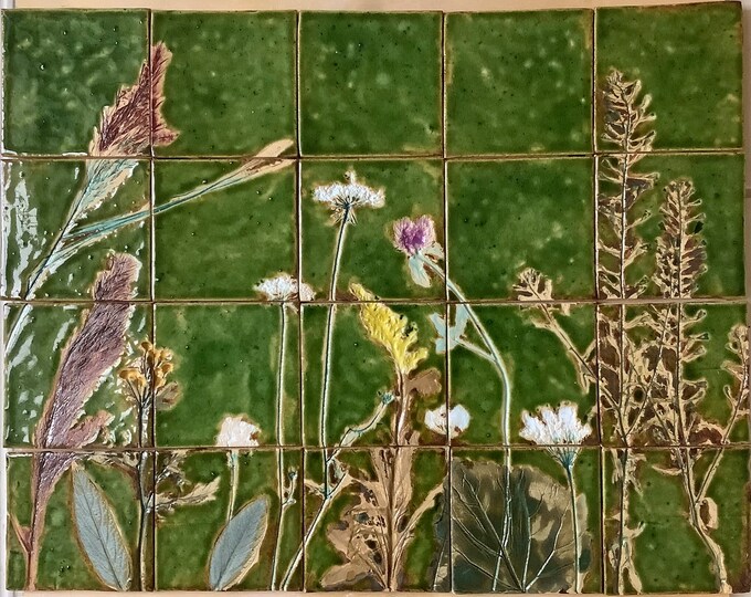 Tile Set "summer", Hand-made Ceramic Tiles, Plant Motif, Hand-painted ...