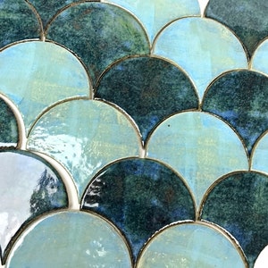 Tiles "playing Blue",handmade Ceramic Tiles, Green Multicolor ...