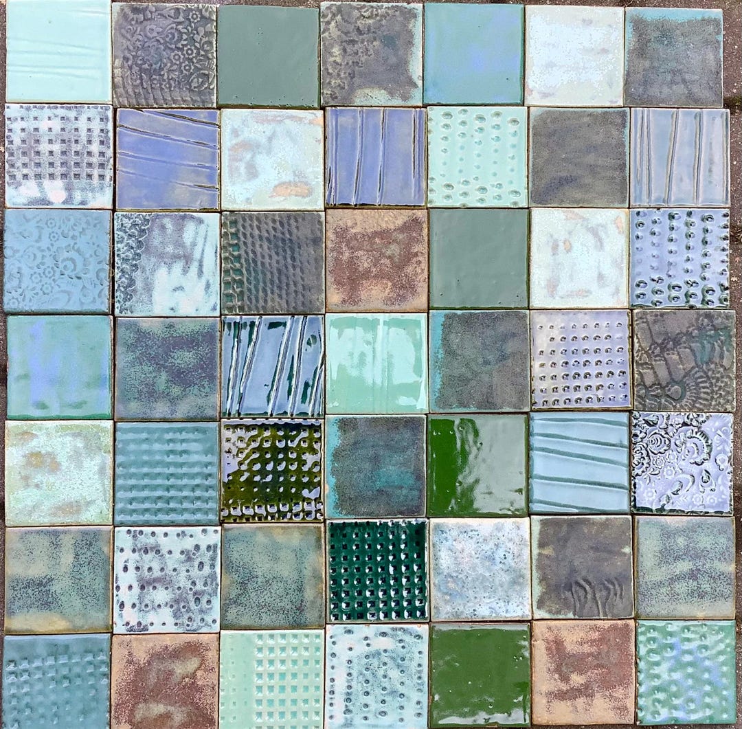 READY TO SHIP, Green Mix Tiles Set, Handmade Ceramic Tiles, Colored ...