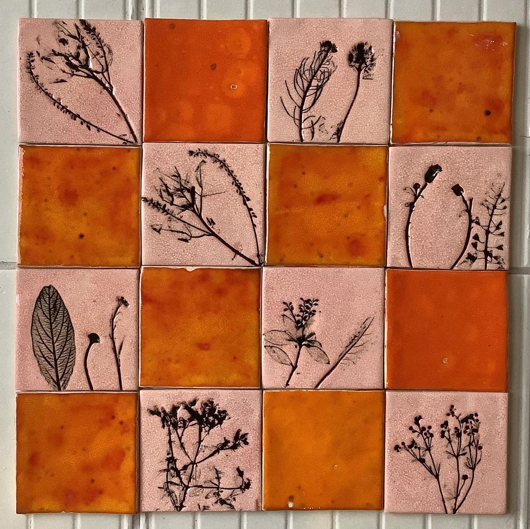 Tiles Set "from a Country Cottage"in Orange and Red,handmade Ceramic ...