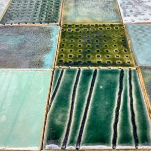 READY TO SHIP, Green Mix Tiles Set, Handmade Ceramic Tiles, Colored ...