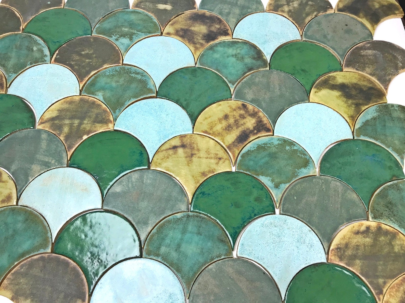 Tiles "playing Green",handmade Ceramic Tiles, Green Multicolor ...