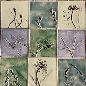 Tile Set “garden at Dusk”, Handmade Ceramic Tiles, Pale Blue and Deep ...
