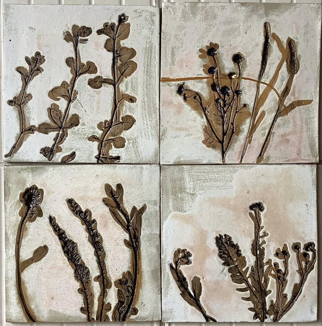 Tiles Set ,hand-made Ceramic Tiles, Plant Motif, Hand-painted Tiles ...