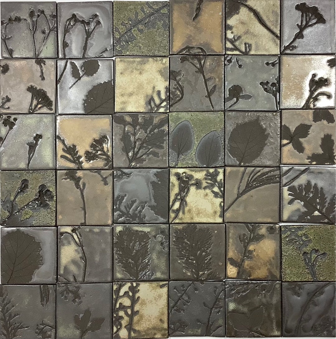 Tile Set "night Meadow" , Handmade Ceramic Tiles, Plant Motif, Hand ...