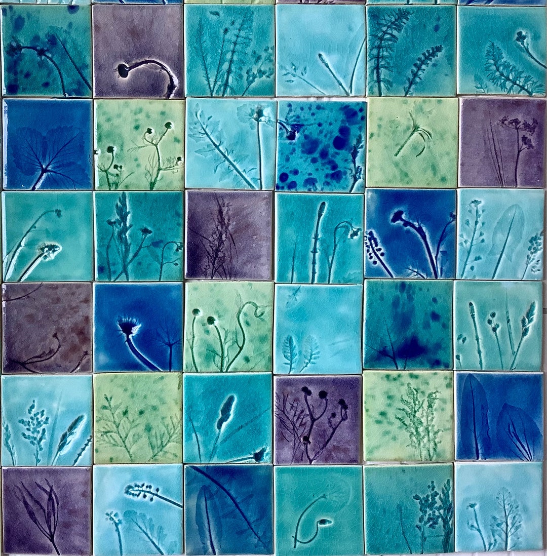 Tiles Set „spring Garden”,handmade Ceramic Tiles,handicraft Handpainted ...