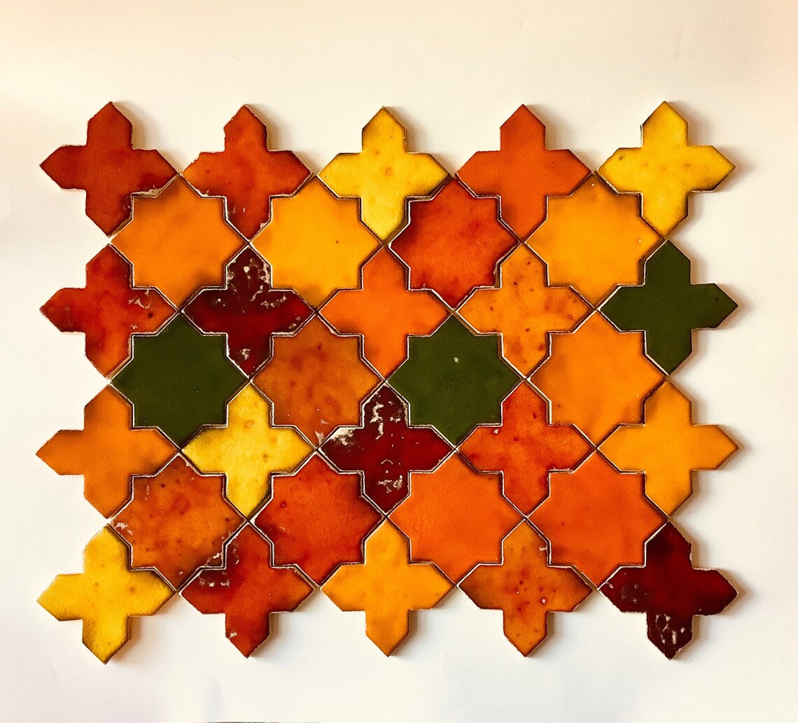 Tile Set "sunny Day", Handmade Ceramic Tiles, Red, Orange Color ...