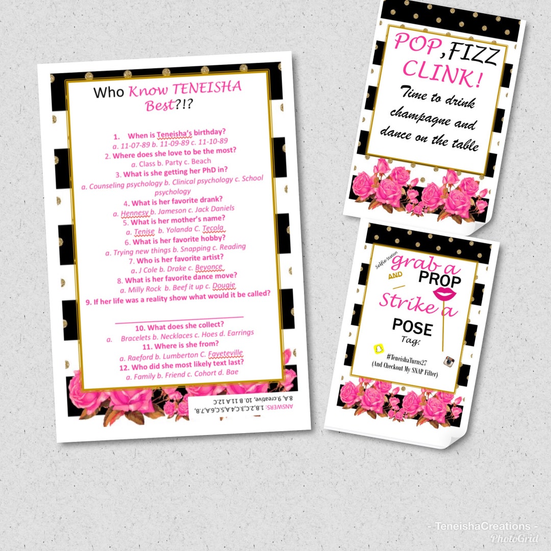 Kate Spade Theme- Birthday Frame Templates & Game - Etsy