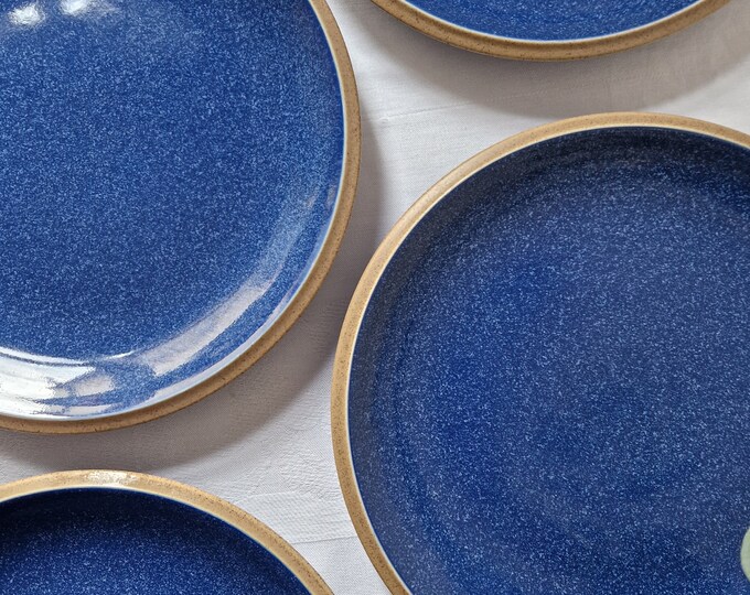 Set of Eight Rustic Blue Ceramic Crown Pottery Stoneware Dinner Plates ...