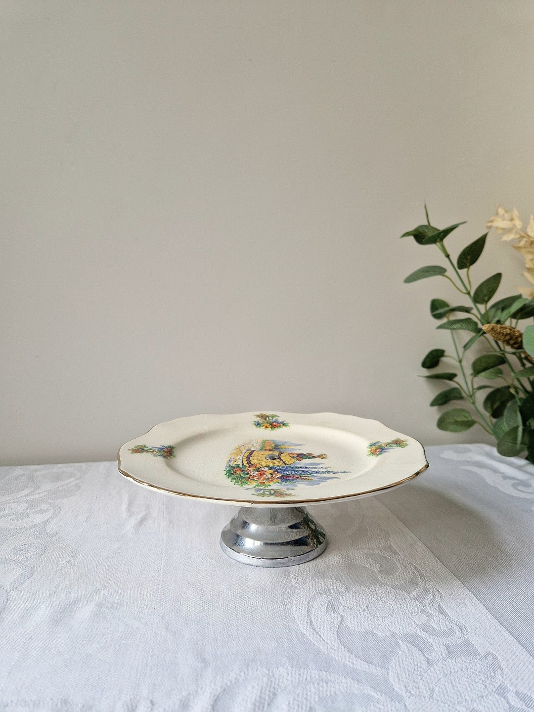 Vintage 1940's Cake Stand- Floral- Art Deco - Etsy