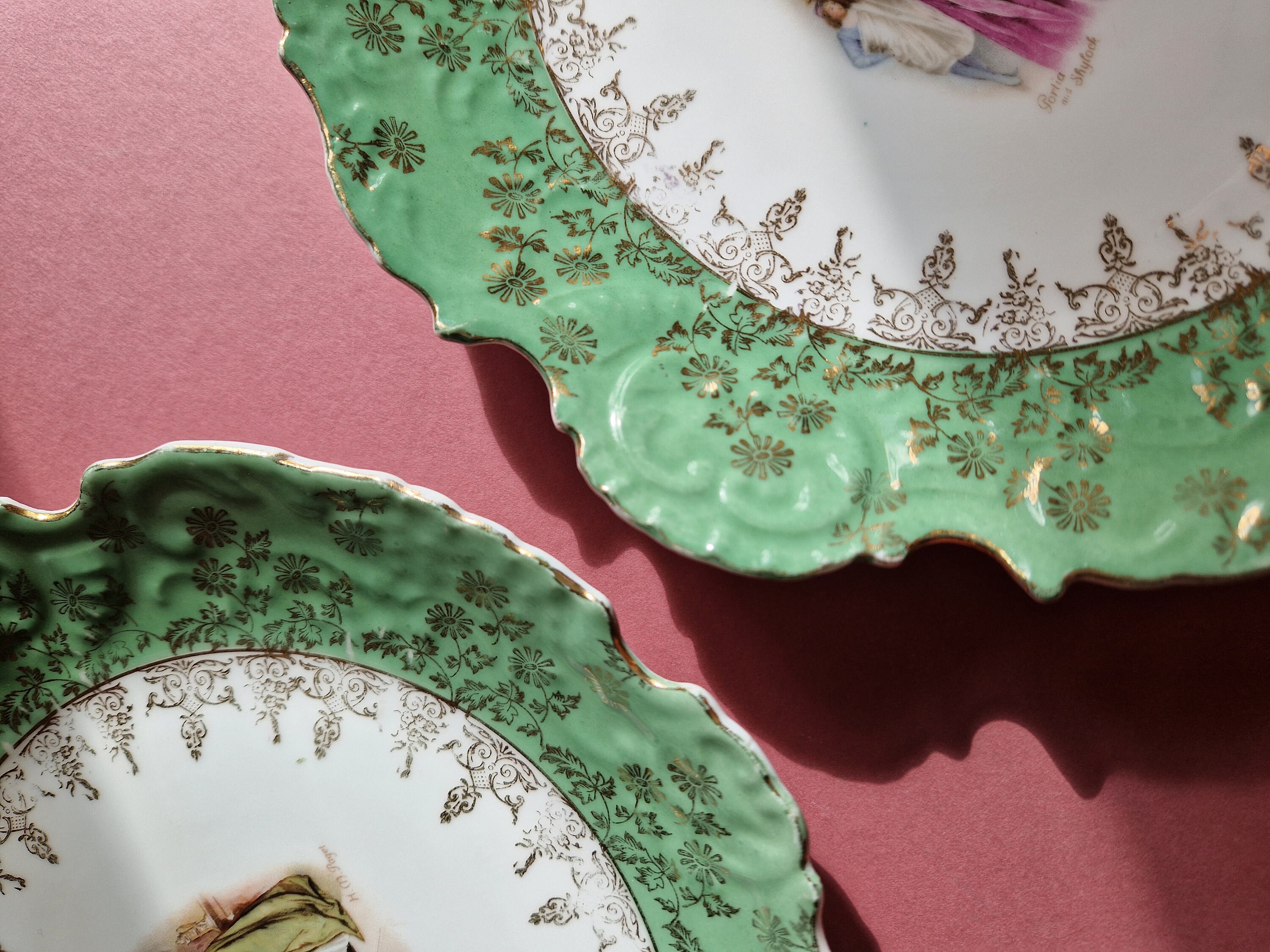 Vintage Antique Decorative Green Porcelain Bone China Side Plates ...