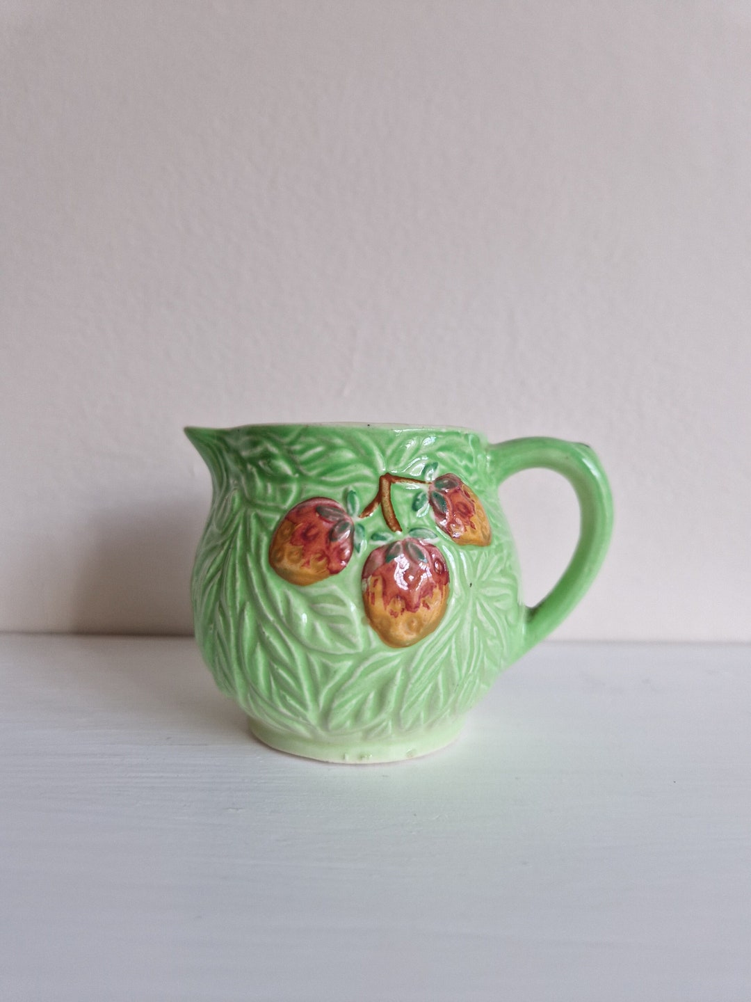Antique Vintage 1930s Shorter and Sons Green Cabbage Leaf Pottery Jug ...