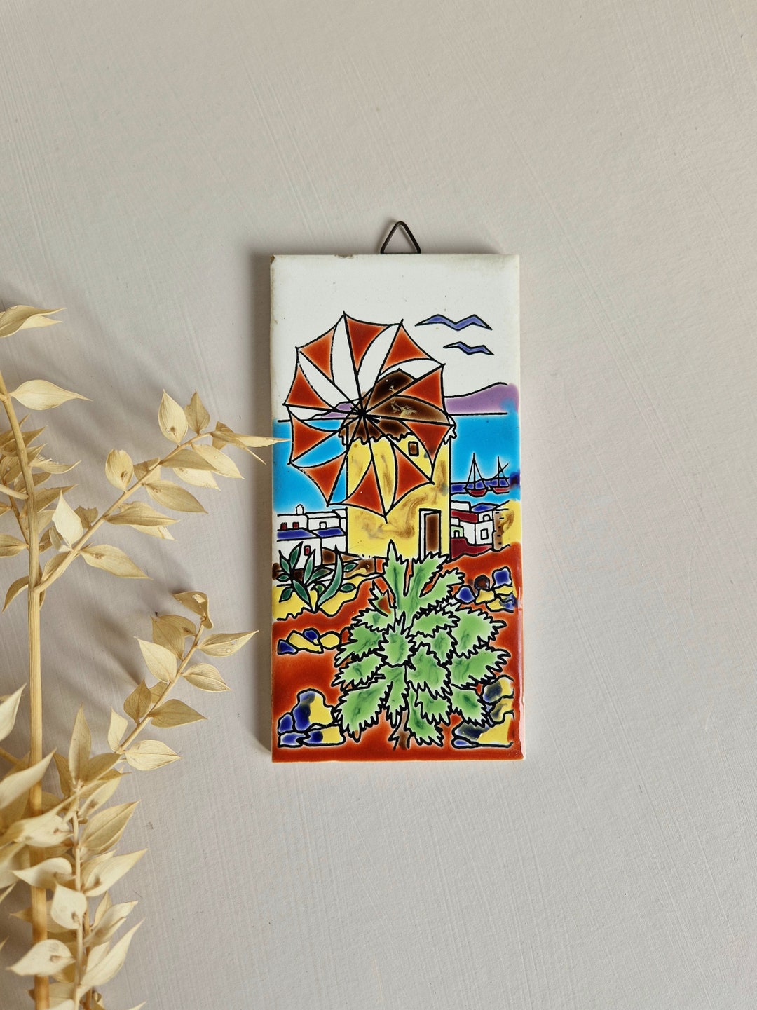 Vintage 20th Century Ceramic Tile Wall Hanging With Decorative Rural ...
