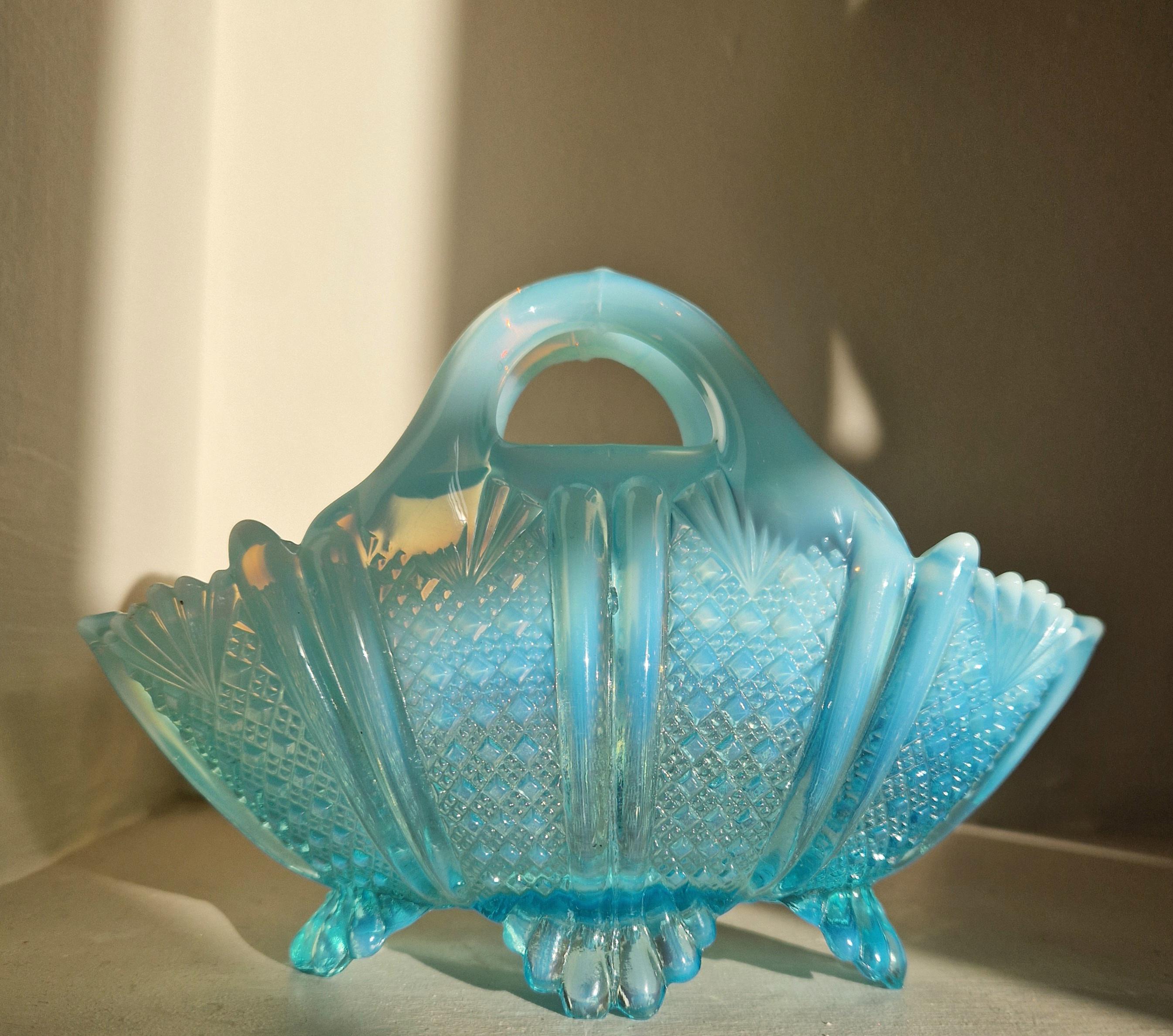 Victorian Teal Blue Pearline Glass Basket Vase by Davidson Somerset ...