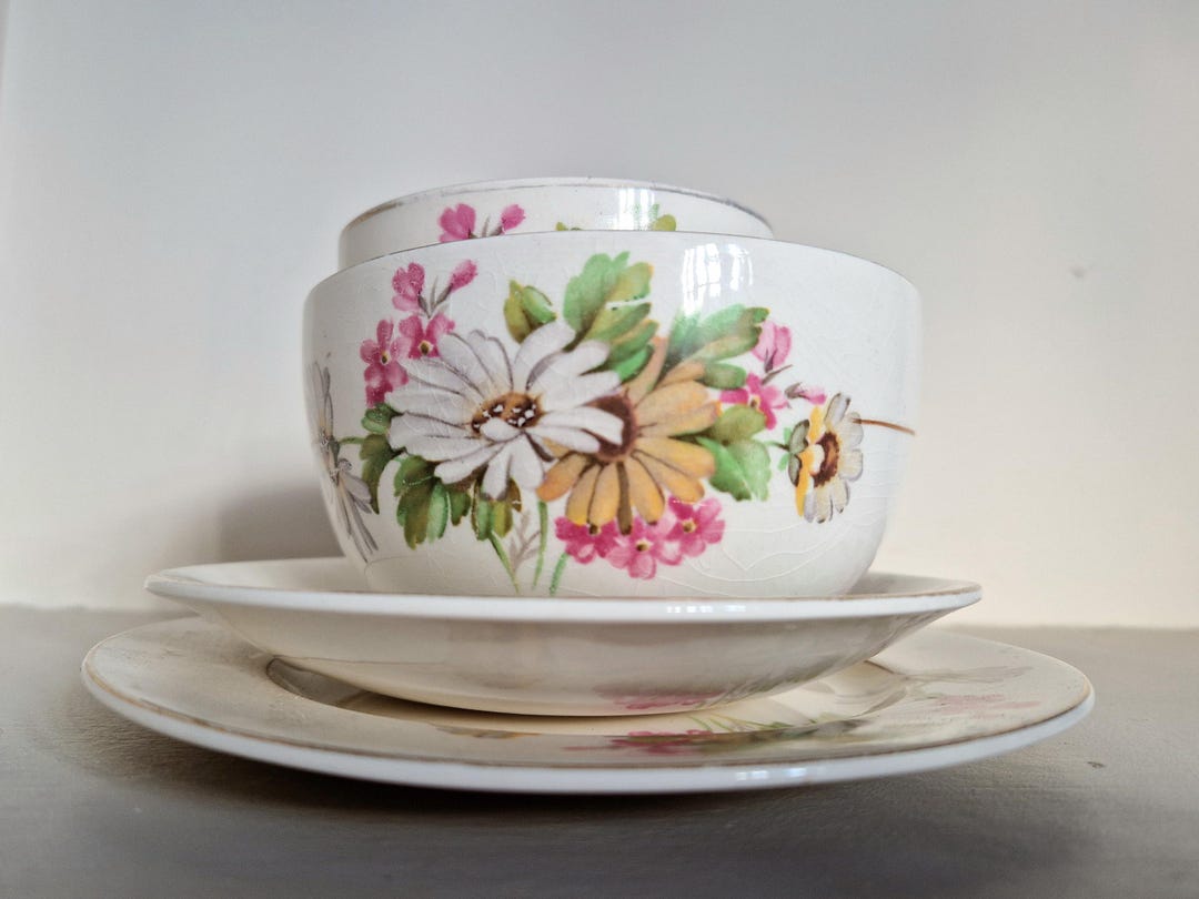 Vintage 1940s Porcelain Breakfast Set With Plate Saucer Tea Cup Milk ...