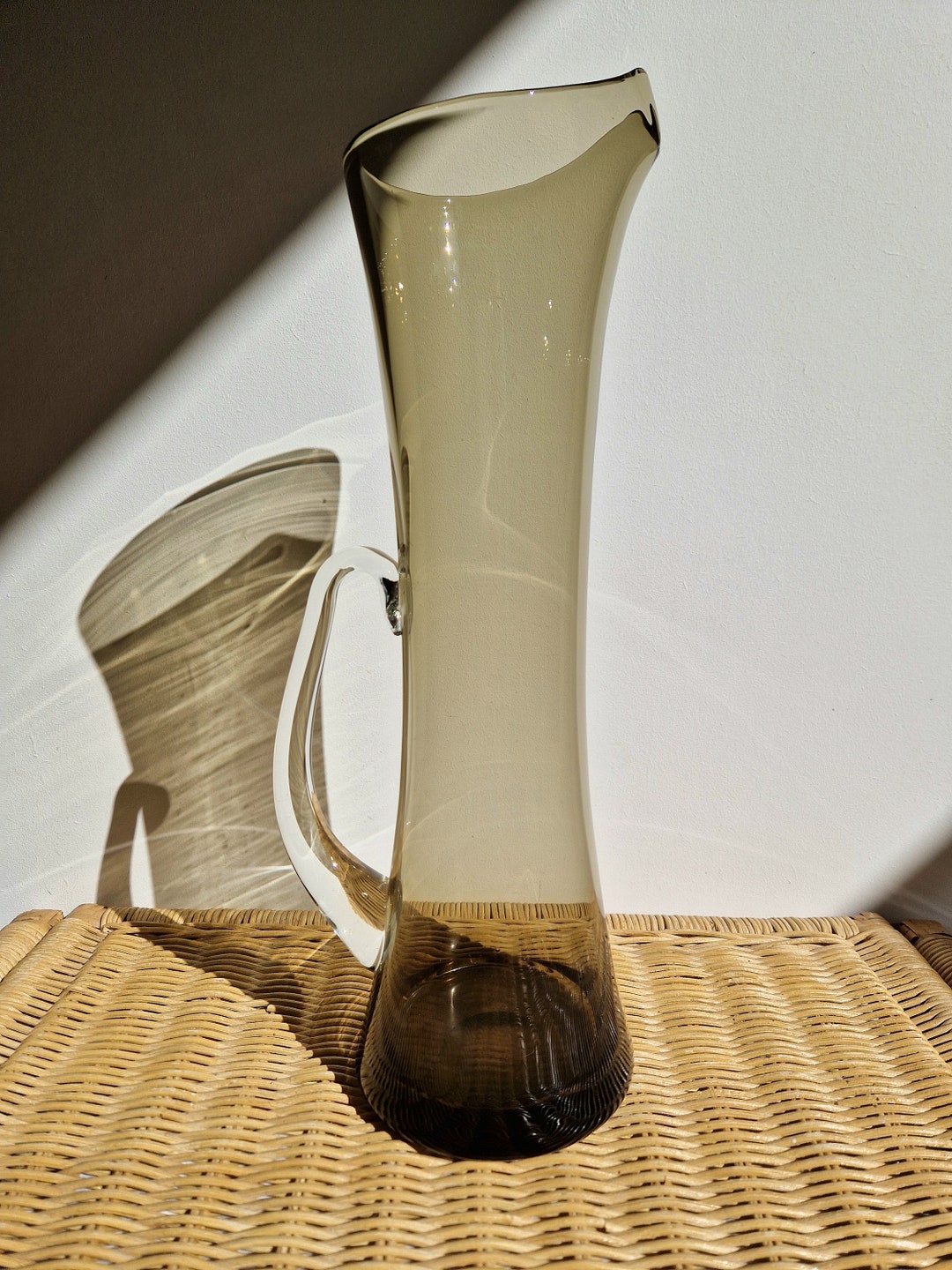 Large Vintage Mid-century Bischoff Smoked Glass Pitcher Jug Vase ...