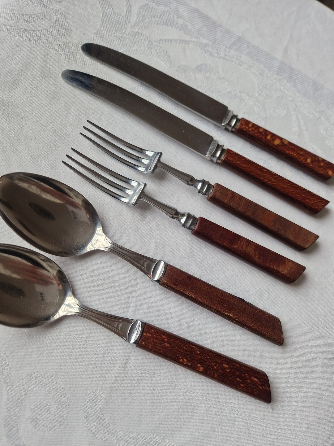 Classic Midcentury Stainless Steel Cutlery Set With Retro Wooden Teak ...