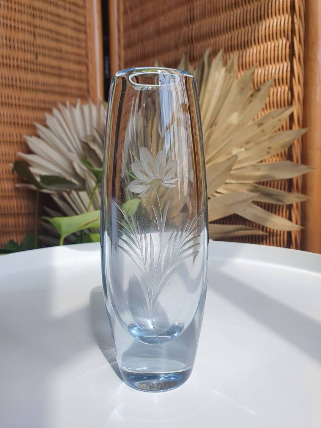 Vintage Heavy Etched Crystal Glass Floral Vase - Etsy