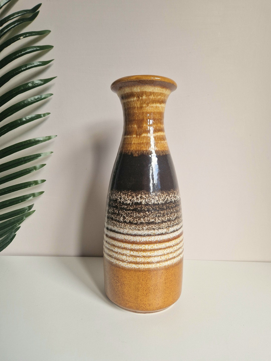 Vintage Mid-century West German Ceramic Pottery Vase Textured Brown ...