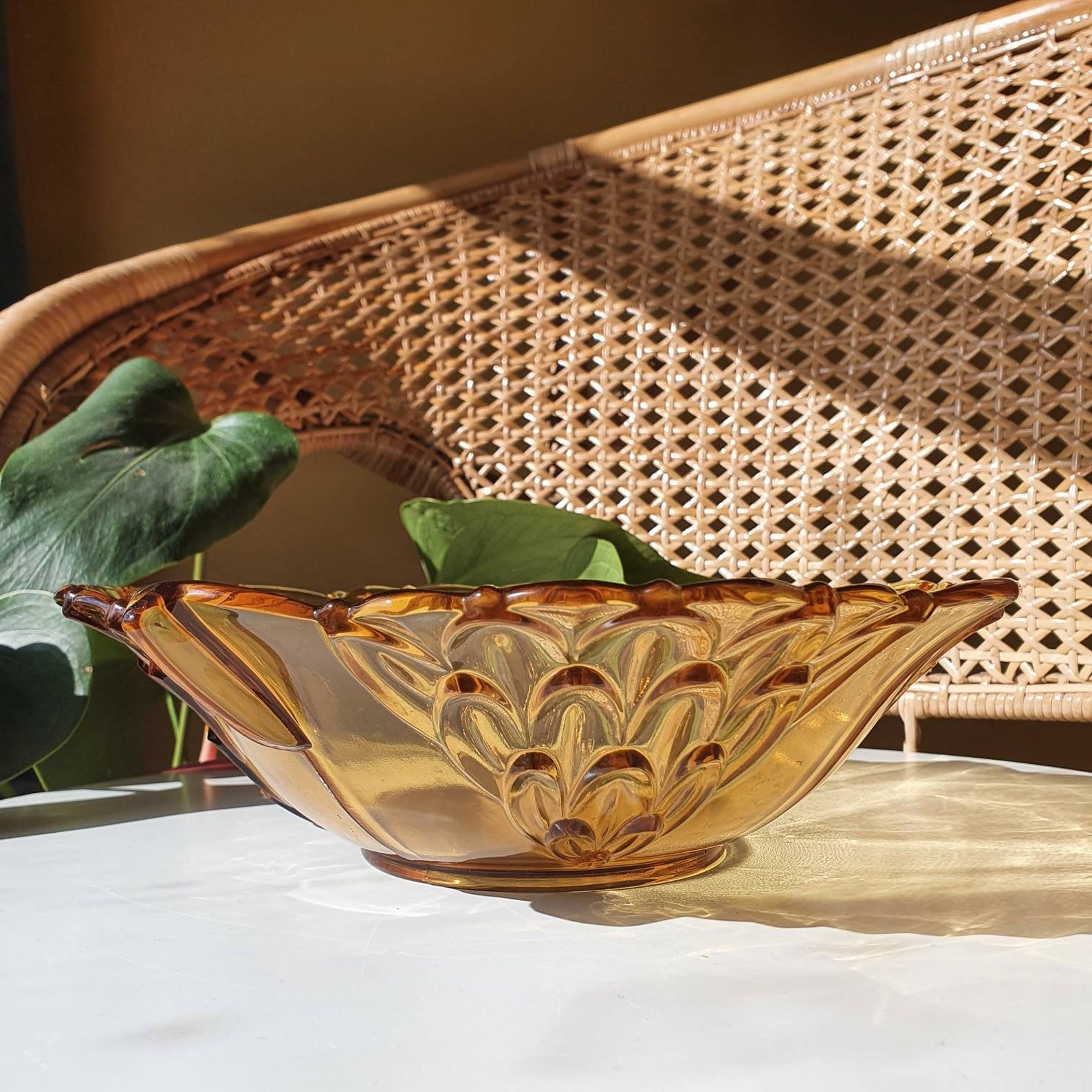 Vintage Art Deco 1950s Yellow Glass Bowl Set Serving Etsy