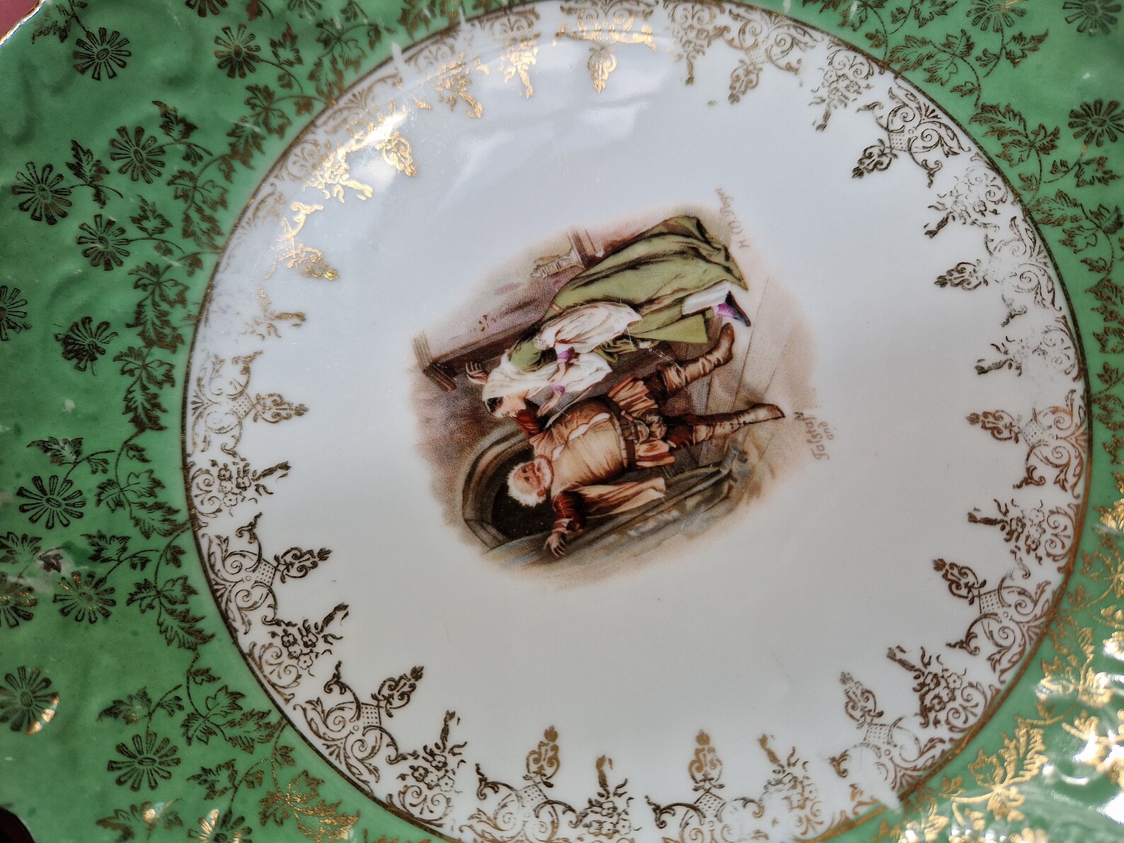 Vintage Antique Decorative Green Porcelain Bone China Side Plates ...
