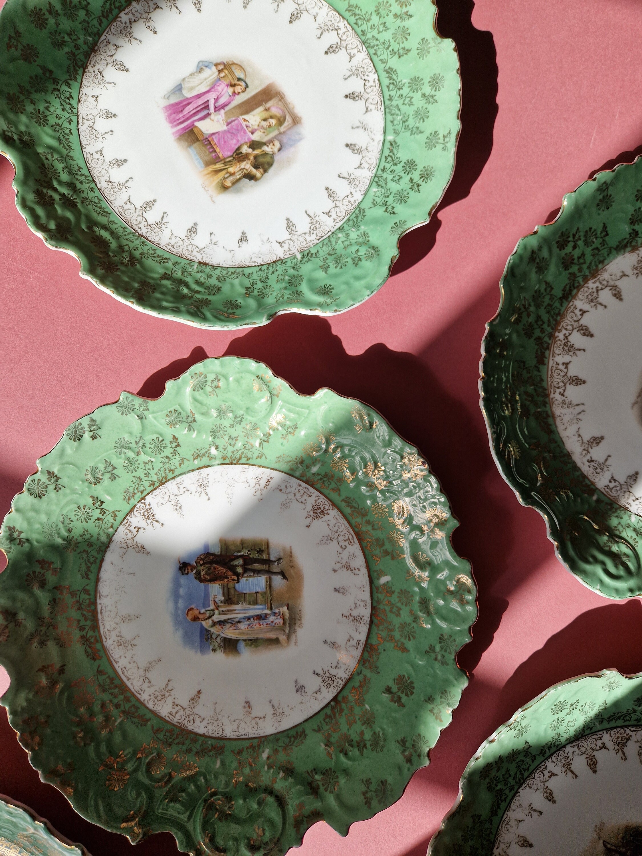 Vintage Antique Decorative Green Porcelain Bone China Side Plates ...