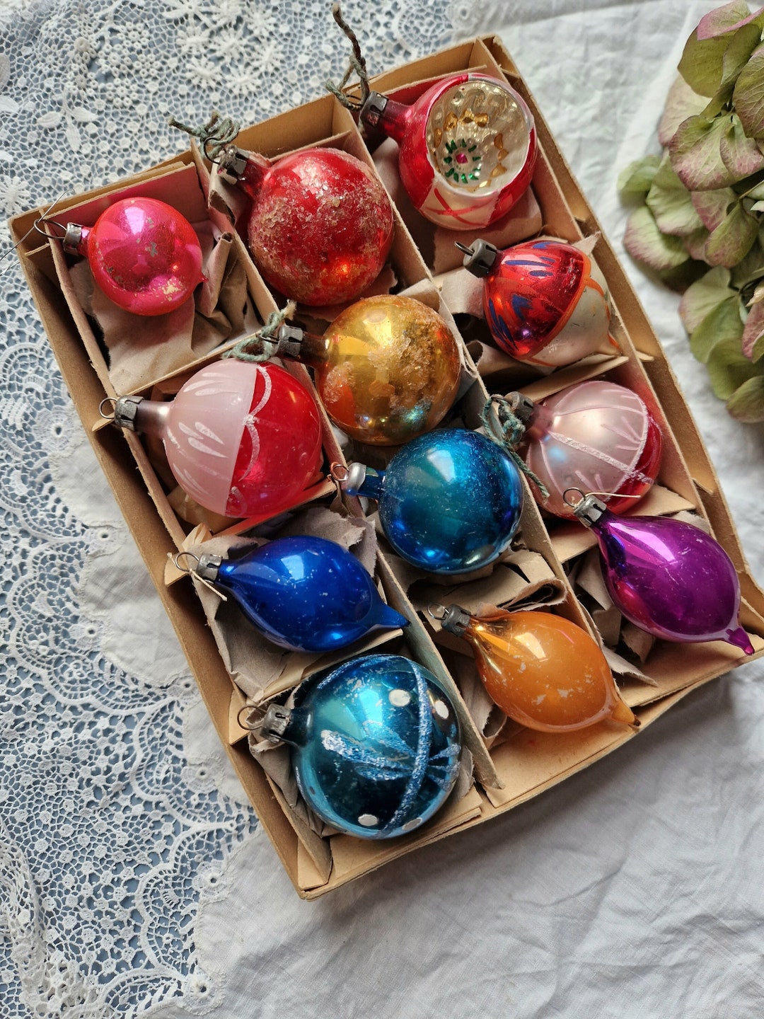 Vintage Midcentury Boxed Collection of Glass Baubles Christmas Tree ...