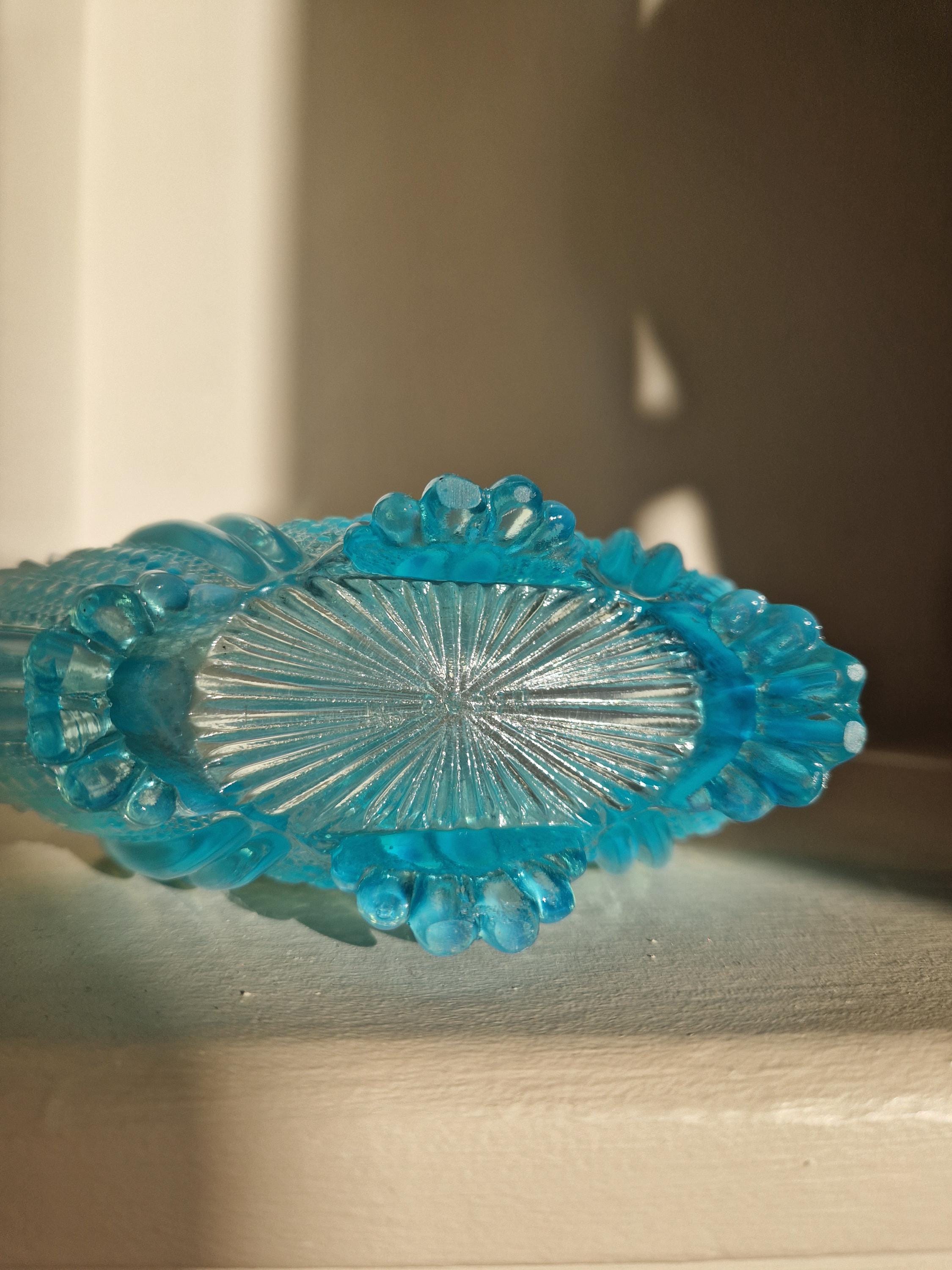 Victorian Teal Blue Pearline Glass Basket Vase by Davidson Somerset ...