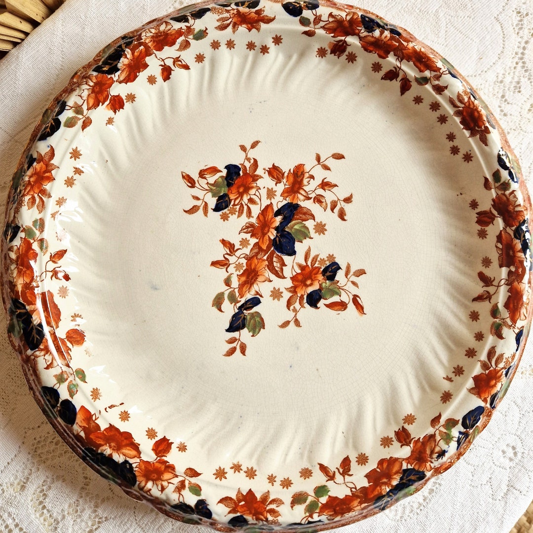 Antique Porcelain Ceramic Large Cake Plate Floral Pottery 20th Century ...