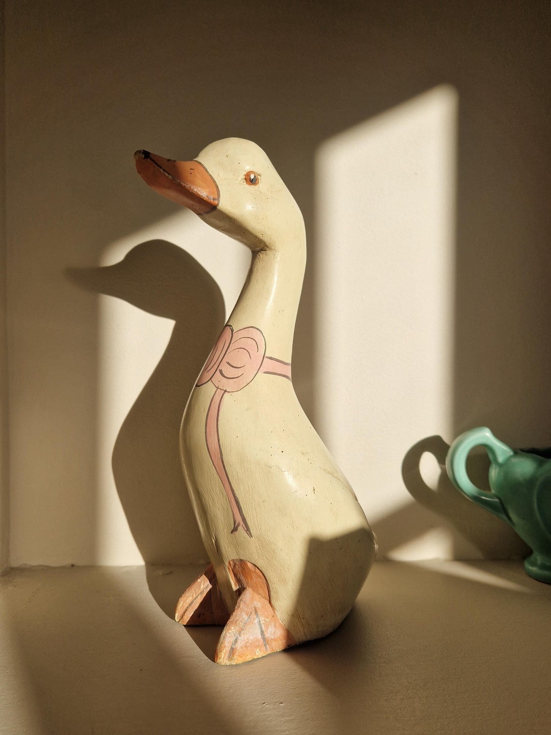 Vintage Farmhouse Style Wooden Runner Duck Goose Figurine Hand Carved ...