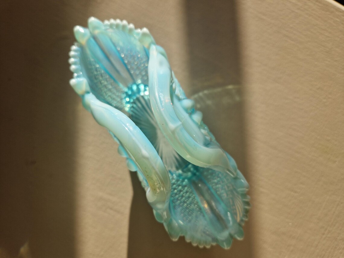 Victorian Teal Blue Pearline Glass Basket Vase by Davidson Somerset ...