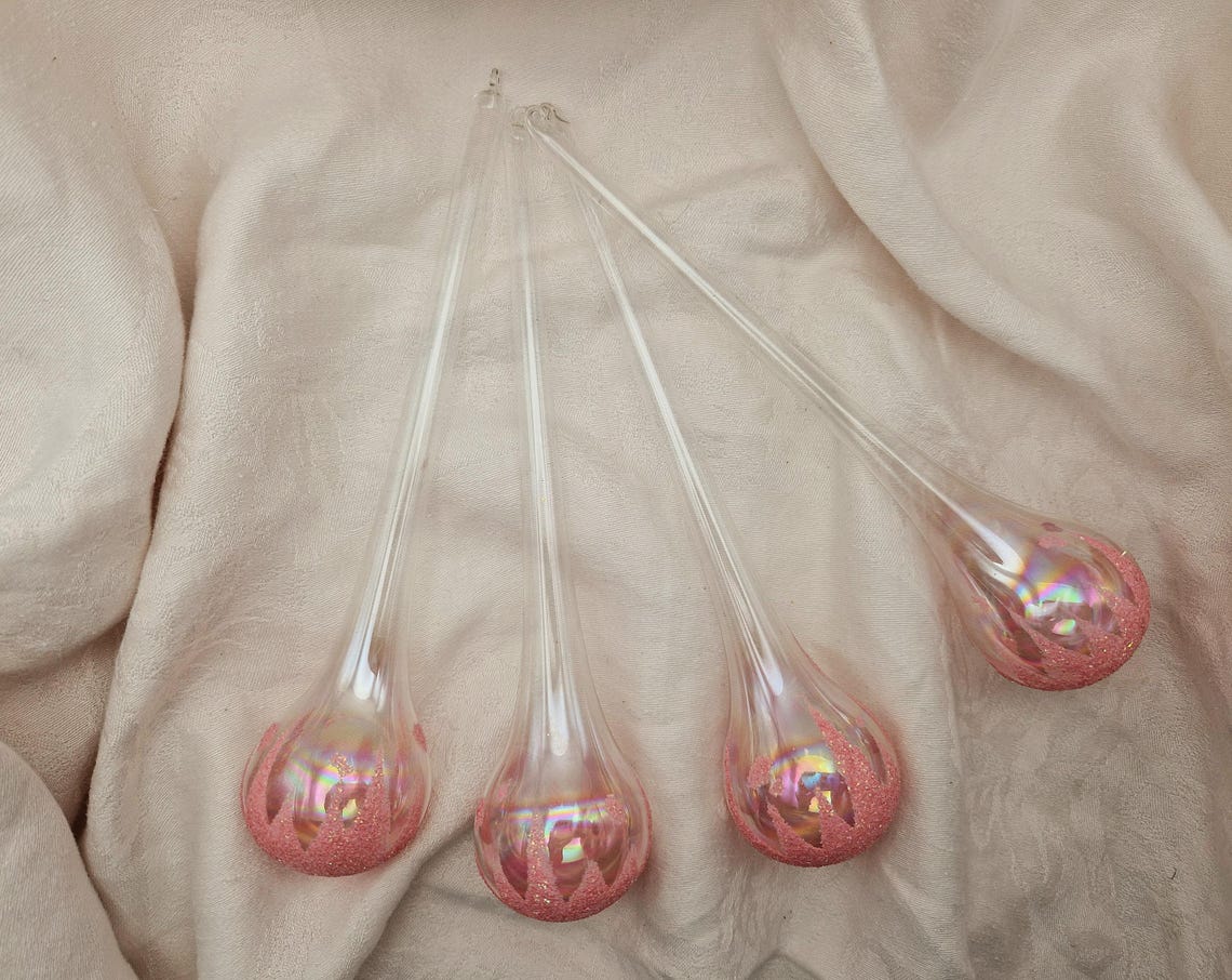 Vintage 1950s Clear Glass Tear Drop Baubles Christmas Decorations With ...