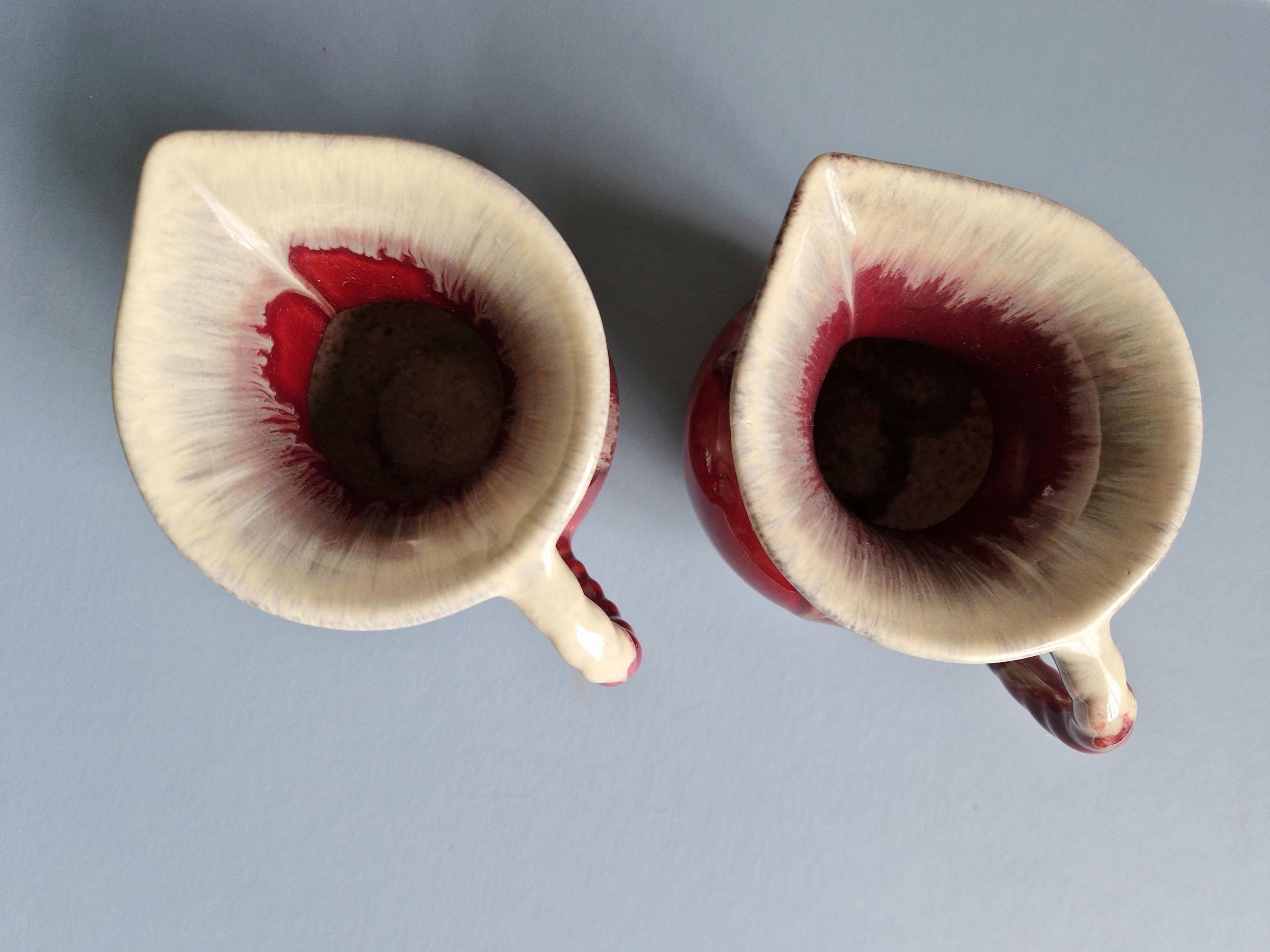 Pair of Midcentury West German Ceramic Pottery Jugs Cream Drip Glaze ...