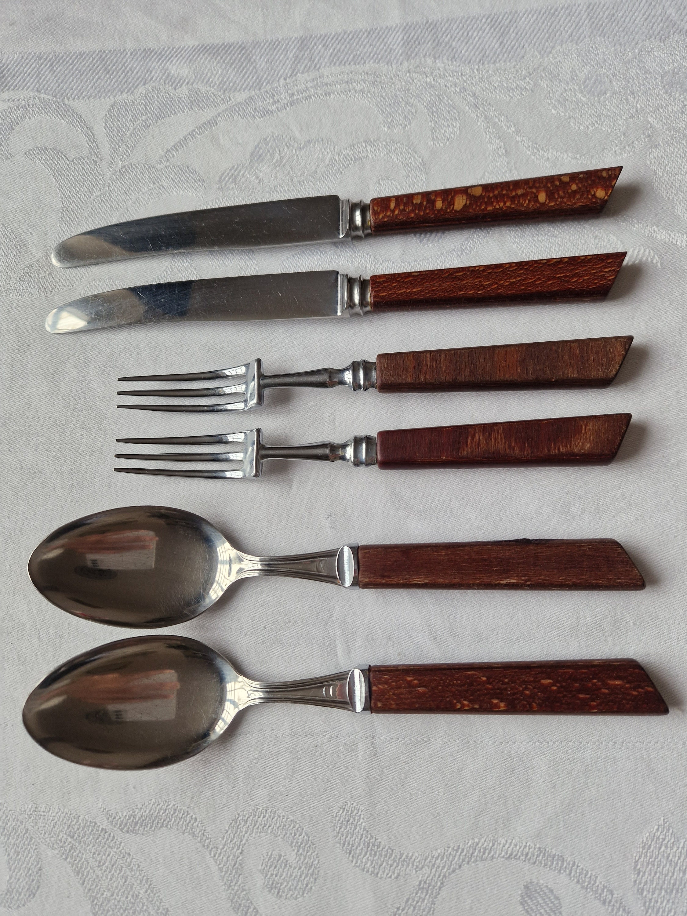 Classic Midcentury Stainless Steel Cutlery Set With Retro Wooden Teak ...
