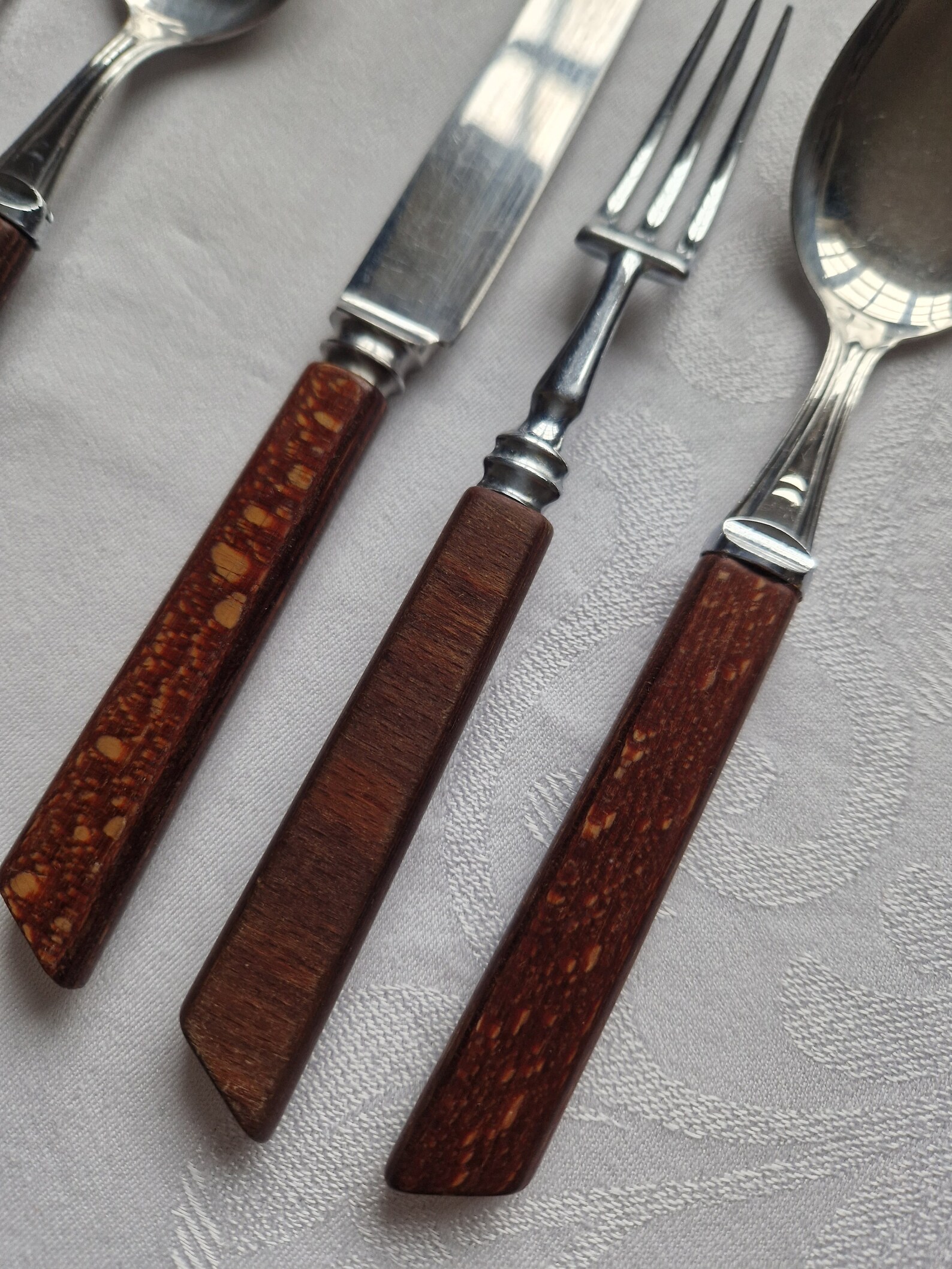Classic Midcentury Stainless Steel Cutlery Set With Retro Wooden Teak ...