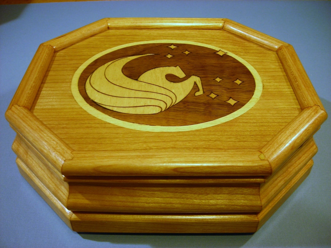 Carved Music Box With Original Designed Handmade Wood Inlay Artisan ...