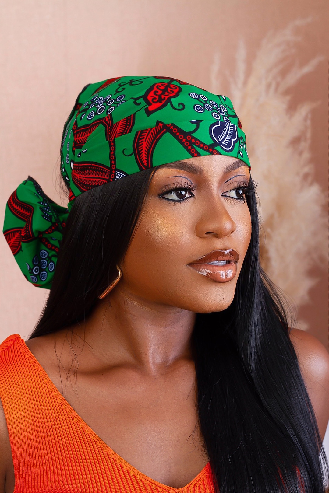 Lade Head Wrap - Boho Style Green and Red Ankara Head Wrap - African ...