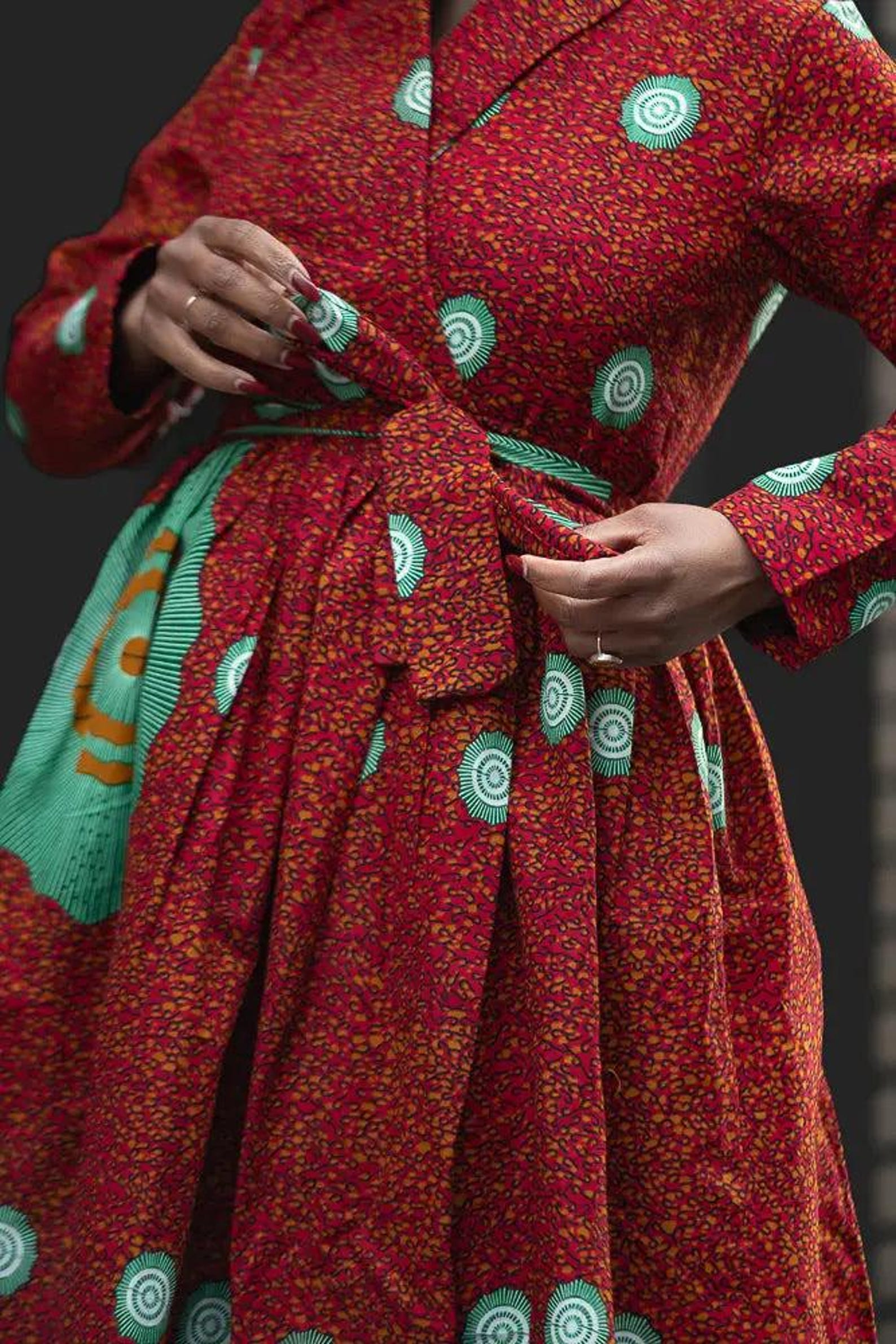 NALA RED AND Green Wrap Dress - Etsy