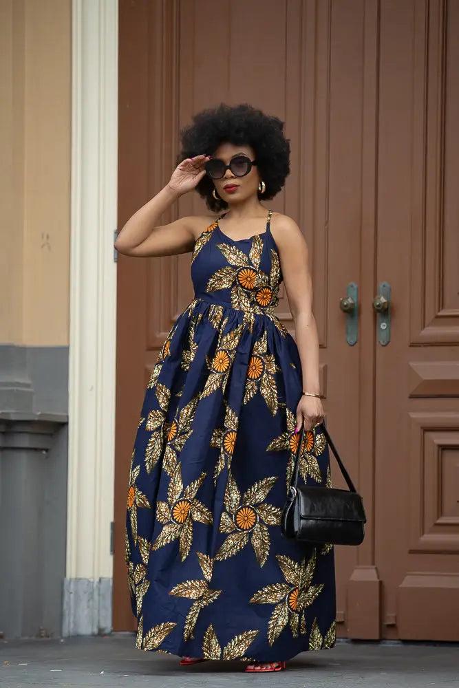 Palesa Navy Blue and Brown Dress - Etsy