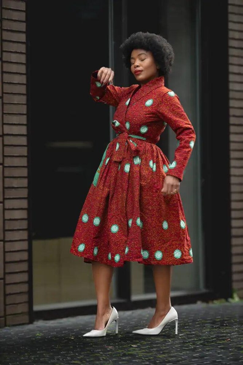 Nala Red Green Wrap Dress Bohemian Vintage Style Women's Fashion Midi ...