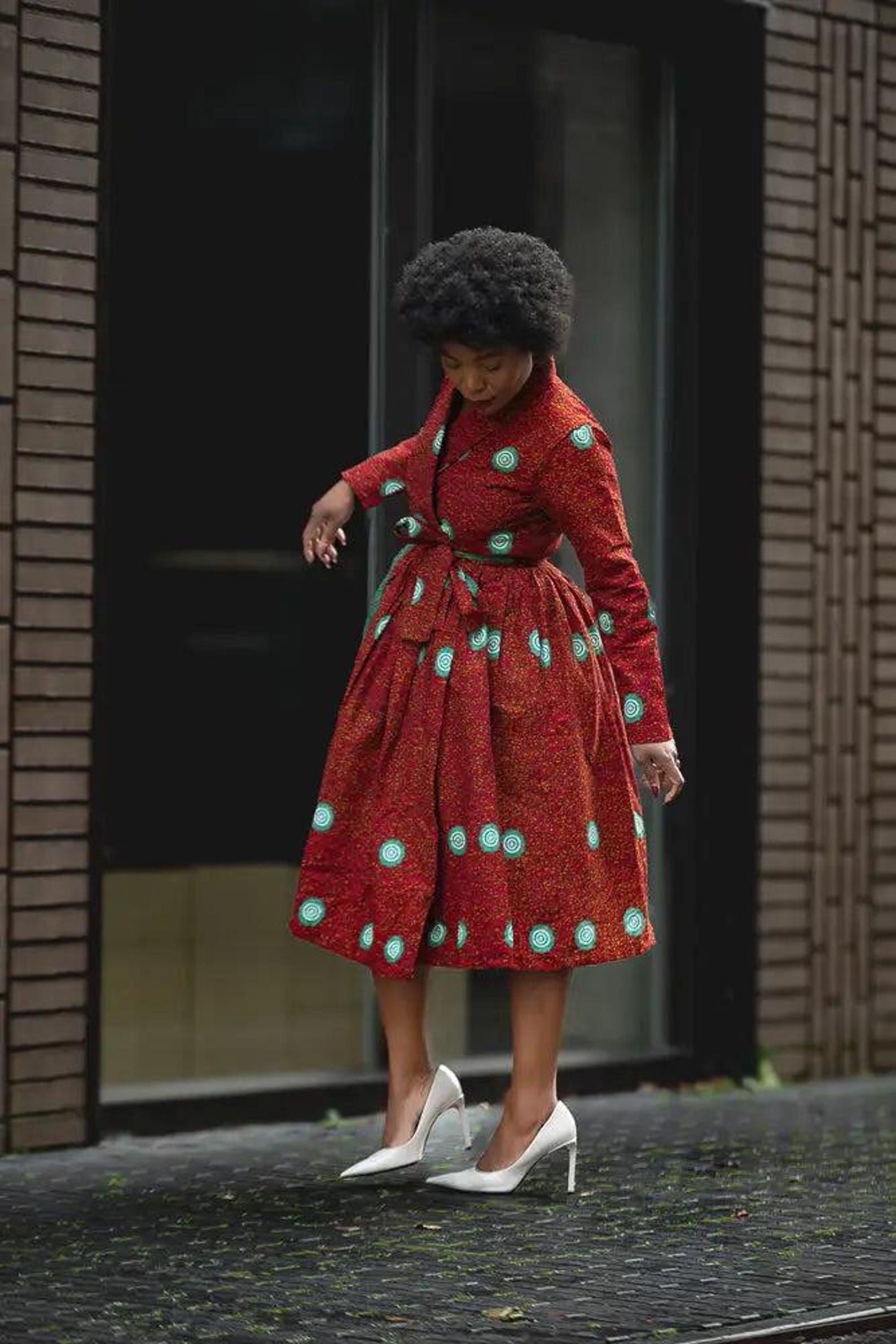 Nala Red Green Wrap Dress Bohemian Vintage Style Women's Fashion Midi ...